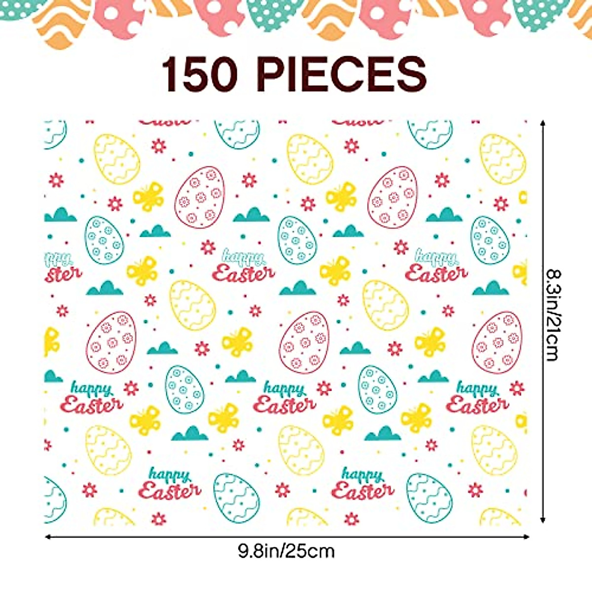 150 Pieces Easter Wax Paper Sheets Wrap Paper Easter Egg Butterfly Grease Resistant Paper Liners Waterproof Paper Food Wrap Wrapping Tissue for Easter Kitchen Handmade Food
