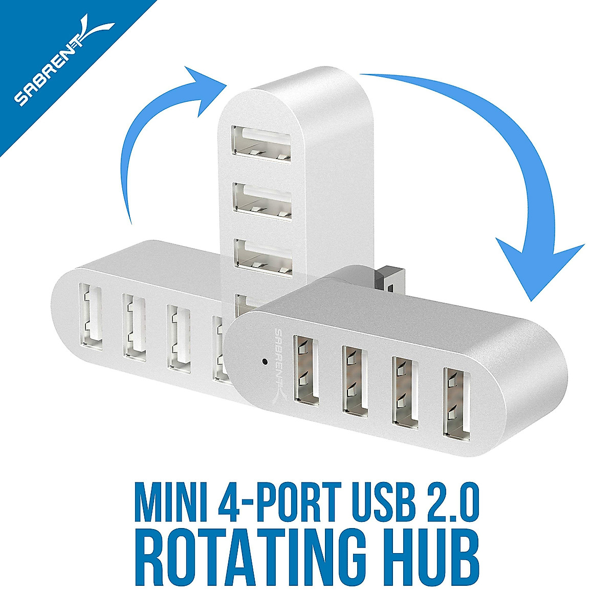 SABRENT Premium 4 Port Aluminum Mini USB 2.0 Hub + 22AWG 6 Feet USB 2.0 Extension Cable