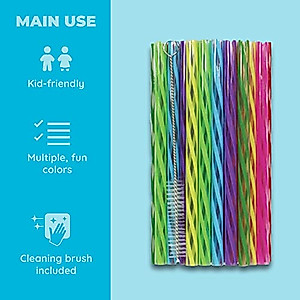Jacent Plastic Reusable Kids Straws Plus Cleaning Brush, 6 Inch - 24 Count per Pack, 1 Pack