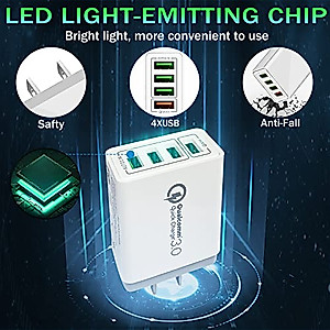 USB Charger 40W QC3.0 USB Wall Charger, 5V/3.1A 4-Port Charging Block Fast USB Wall Plug for iPhone 12 Pro Max/Mini/11/XS Max/XR/X/8/7/6, iPad, Samsung S8/S9, Note8/9, LG, HTC, Moto, Switch and More