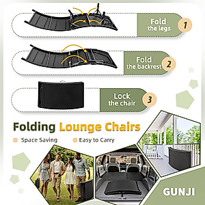 GUNJI Lounge Chairs for Outside 3 Pieces Patio Adjustable Chaise Lounge Outdoor Wicker Lounge Chairs Set of 2 with Table Folding Chaise Lounger for Poolside, Deck, Lawn (Red)