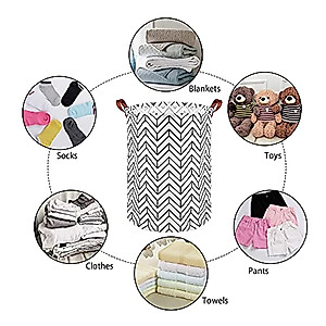 [2 Pack] Collapsible Laundry Basket, Large Round Waterproof Laundry Hamper, Foldable Storage Organizer with Leather Handles for Dirty Clothes (white)