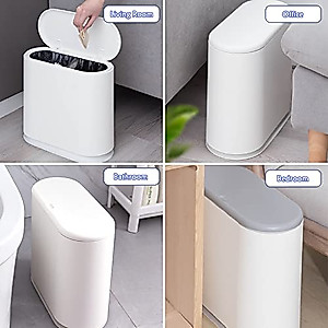 YISTOS 10 Liter Slim Rectangular Waste Bin, Wastebasket with Press Type Lid, 2.4 Gallon Garbage Baskets for Bathroom, Powder Room,Bedroom,Kitchen,Craft Room, Office-Grey Lid