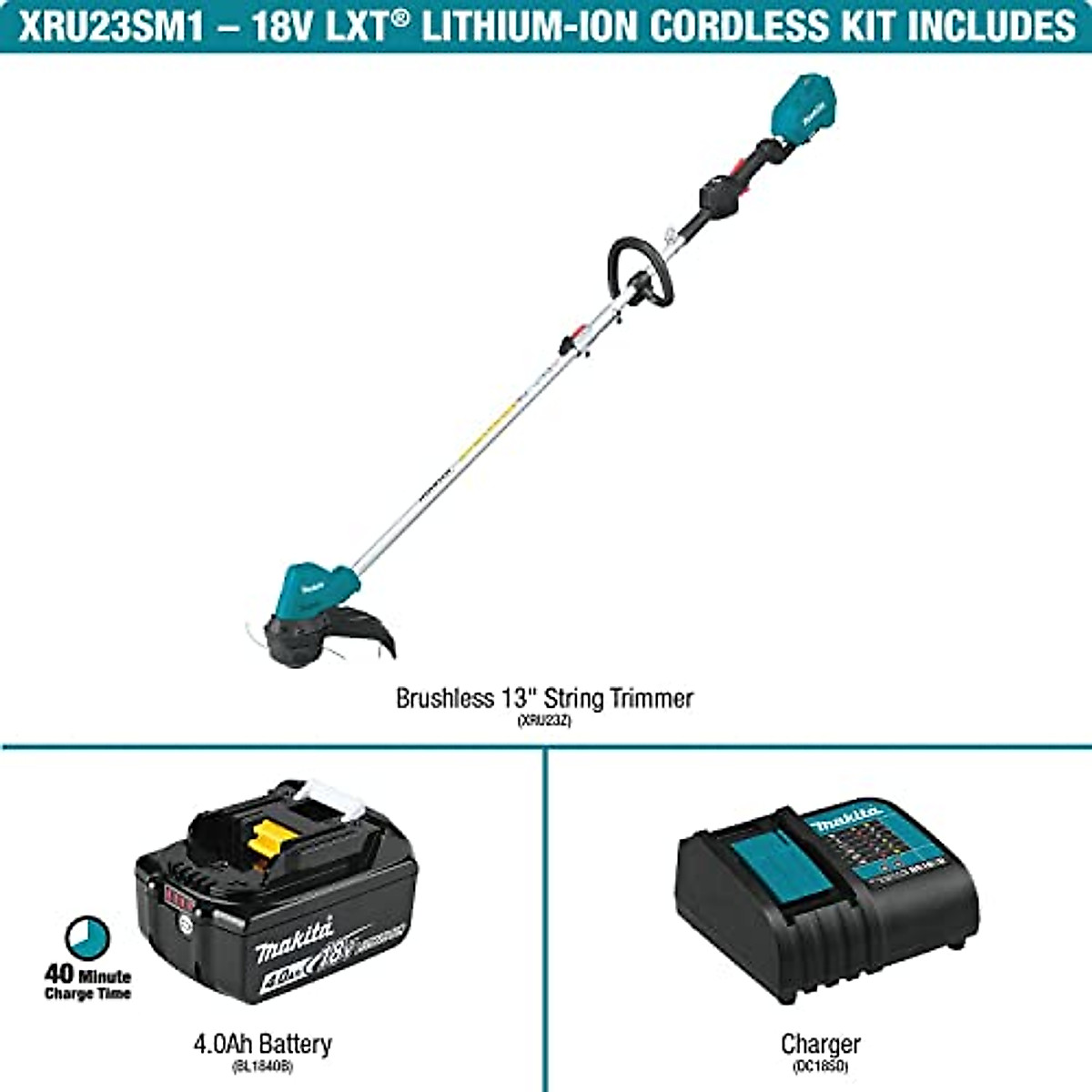 Makita XRU23SM1 18V LXT® Lithium-Ion Brushless Cordless 13" String Trimmer Kit (4.0Ah)