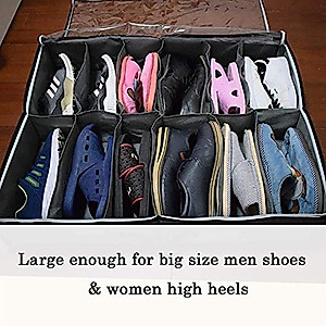 VAKMRVE Under Bed Shoe Storage Organizer,2 Pack Fit 24 Pairs, Underbed Shoe Storage Containers Box Bags with Clear Cover,Reinforced Handles,Sturdy zippers,Breathable Fabric Gray