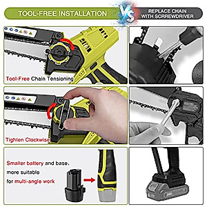 HAJACK Mini Chainsaw, 6-Inch Electric Cordless Chainsaw with 2 Batteries & 2 Chains, Power Chain Saws with Power Indicator, Portable Handheld Chainsaw for Trimming & Cutting, Small Battery Chainsaw