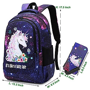 Girls Backpack for Kids Elementary Galaxy Bookbag Girly School bag with Insulation lunch Bag Children Laptop Bag (Galaxy space - Blue-3 pieces)
