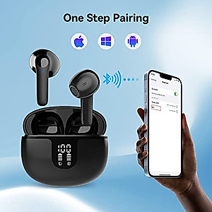 AITYYOX Bluetooth Headphones Wireless Earbuds 40H Playtime with IPX5 Waterproof LED Power Display Charging Case Smart Touch Control Ear Buds Built in Mic for Sports for Android iOS PC Black