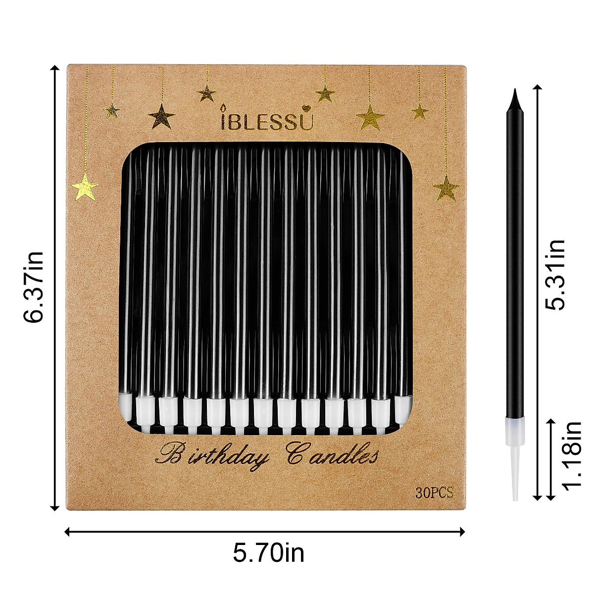 IBLESSU 30 Pcs Long Birthday Candles - Birthday Candles, Cake Candles, Tall Birthday Candles, Party Candles, Cake Candles for Birthday Wedding Black Candles (Black)