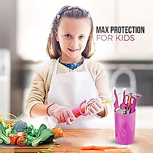 Kid Size Cut Resistant Gloves, Safety Gloves for Children Hand Protection, Maximum Child Protection for Cooking, Oyster Shucking and Garden (2 Pair)