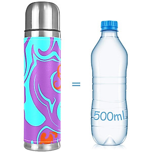 Stainless Steel Leather Vacuum Insulated Mug Crazy Colors Thermos Water Bottle for Hot and Cold Drinks Kids Adults 16 Oz