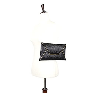 Olivia Miller Women’s Fashion Rae Rhinestone Black Envelope Clutch, Crystal Shimmery Mesh Evening Handbag, Medium Wedding Prom Party Pouch Bag