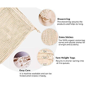 Reusable Produce Bags, Cotton Mesh Produce Bags, Onion Mesh Bag, 100% Organic Cotton, Cloth Produce Bag Grocery, Vegetables Bags for Grocery Shopping, Cotton Vegetables & Fruits Mesh Bag 6 (2XL,2L,2M)