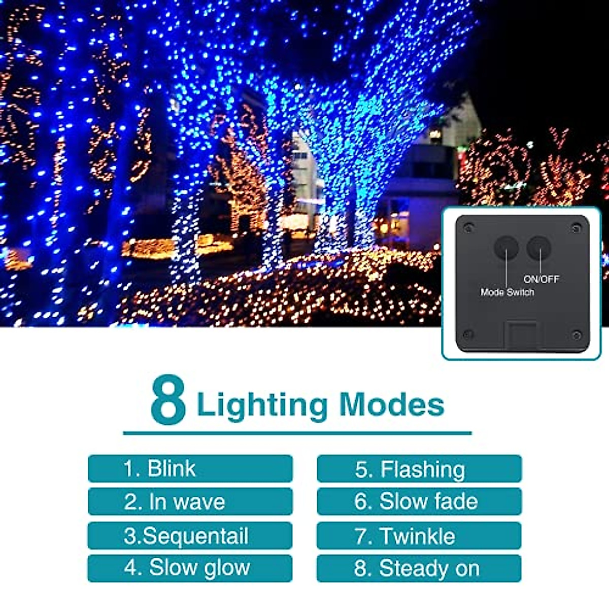 kolpop Solar String Lights Outdoor, 78.7FT 240LED Solar Fairy Lights Outdoor Waterproof 8 Modes Silver Wire Solar Powered Lights Indoor for Garden Patio Gate Yard Party Wedding Camping(Blue)