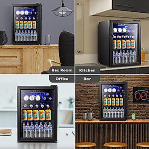 LAUREL CANYON Beverage Refrigerator-Mini Fridge, 95 Can Glass Door for Soda, Beer, Wine Small Drink Dispenser Cooler for Office, Bar, 2.6 cu ft, Black