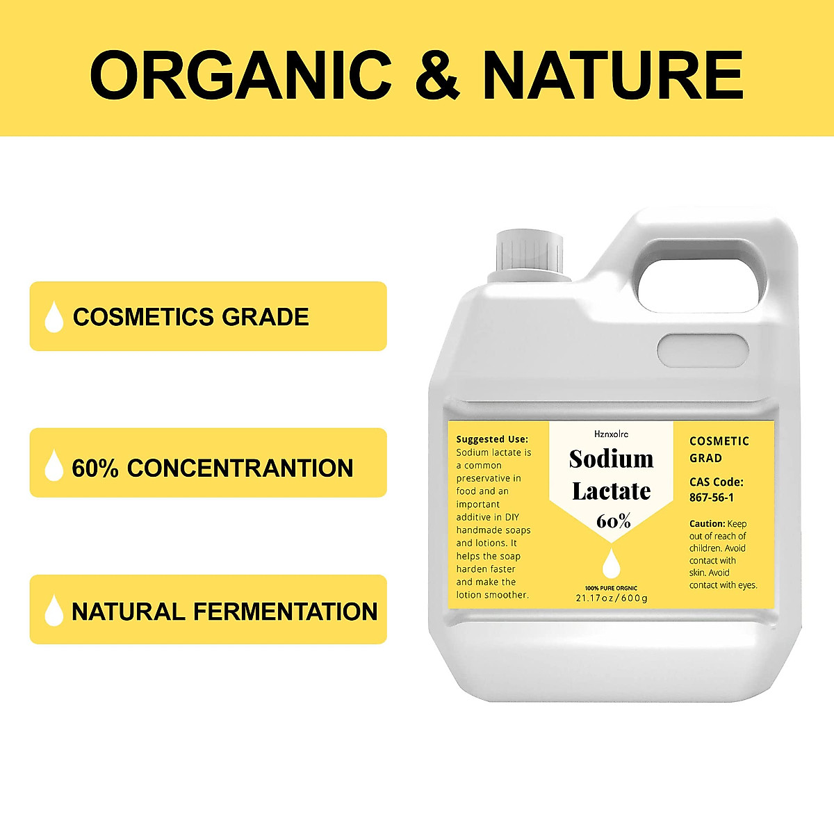 21.17 Ounce Sodium Lactate for Soap Making & Lotions, Premium Sodium Lactate Liquid, 60% Concentration, Cosmetic Grade, Moisturize Anti-Aging, Makes Soap Harder and Unmold Faster