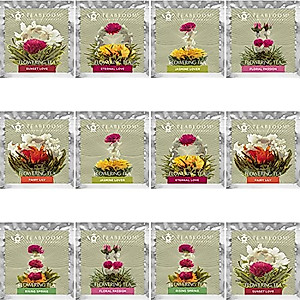 Teabloom Jasmine Flowering Tea – Hand Tied Green Tea Leaves + Jasmine Blossoms Flowering Tea Creations – Blooming Tea Gift Set – 12-Pack, 36 Steeps, Makes 250 Cups
