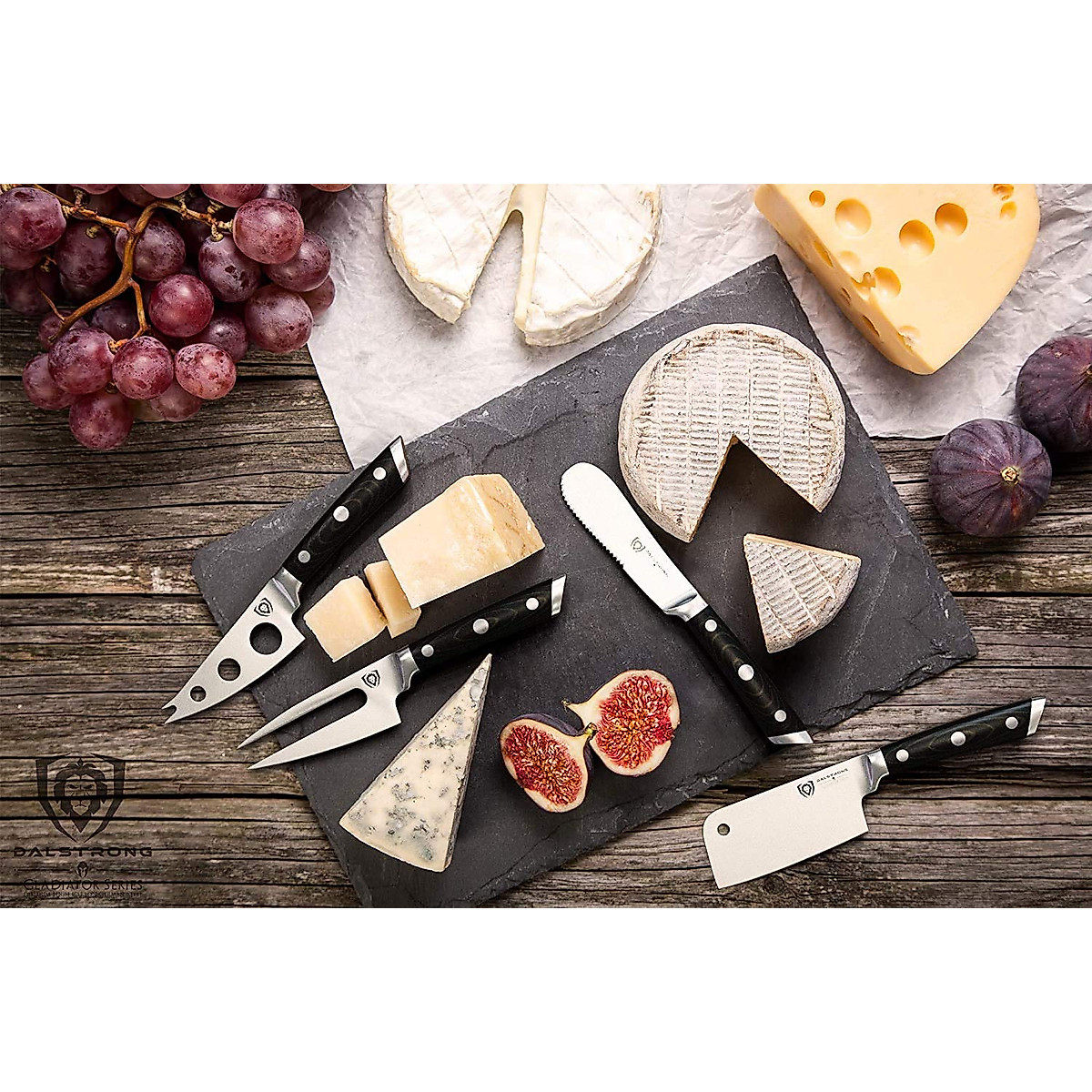 Dalstrong The Gladiator Series Elite 4-Piece Charcuterie & Cheese Knife Set Bundled with The Lionswood End-Grain Teak Cutting & Serving Board