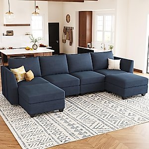 Belffin Modular Sectional Sofa U Shaped Couch with Storage Velvet Sectional Couch for Living Room, Blue