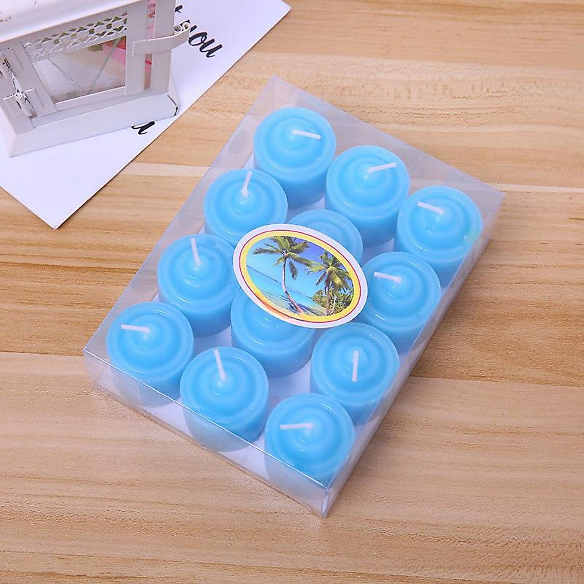 Tea Candles Round Romantic Candle Tealight Small Sweet Wedding Party 12 Pack Home 2-2.5 Hours Burn Time Votive Parties Bulk Birthday Halloween Emergency Family Dinner Hotel Ktv Bar (Blue)