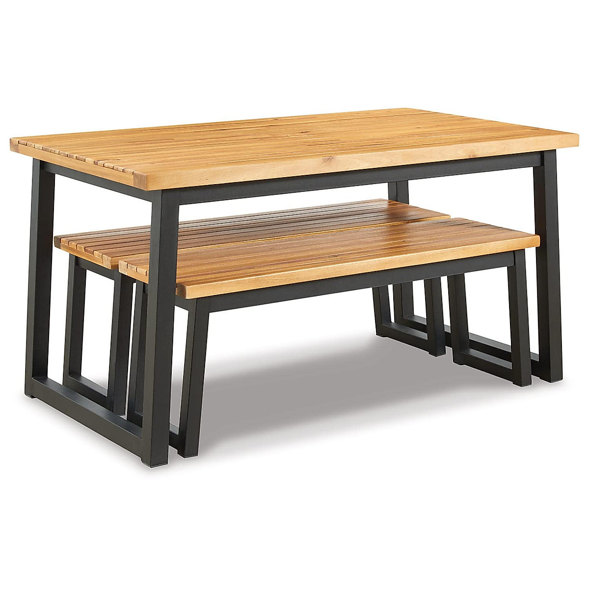 Signature Design by Ashley Town Wood Outdoor 3-Piece Patio Counter Table Set with 2 Benches, Brown & Black