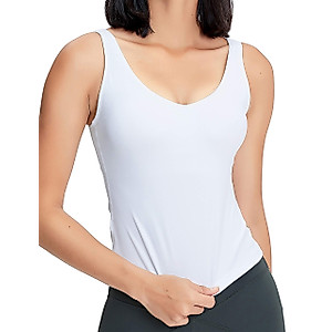 POSHDIVAH Women Sports Bra Longline Padded Tank Top Naked Feeling Workout Fitness Running Yoga Tops White Medium