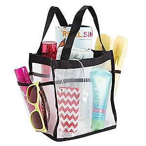 iDesign Water Resistant Nylon/Mesh Shower Tote Bag with Handles - 8.5" x 5.88" x 9.25", White/Black