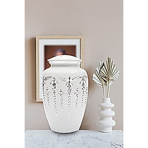 Urn for Human Ashes Adult ,Adult Urn Funeral ,Large Urn for Human Ashes, Creamation Urn Human Ashes,A Beautiful Urn for Your Loved Ones Remains,Diamond Cut- Measurement 10x7 White/Silver