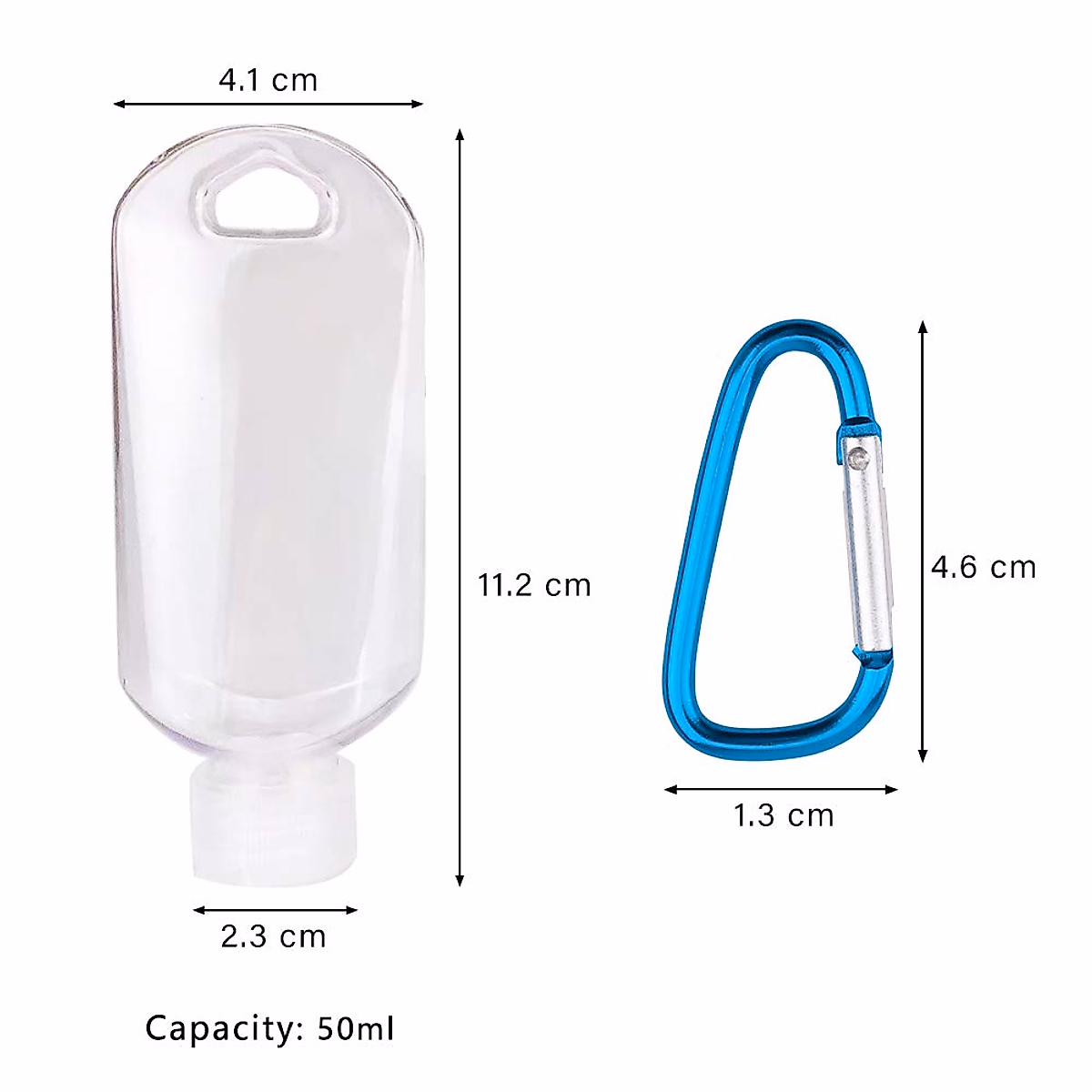 WANDIC Travel Bottles, Set of 6 Clear Plastic Refillable Travel Containers with Clips Liquid Containers with Hook for Shampoo and Toiletries, 50ml