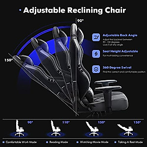 Big and Tall Gaming Chair 350lbs-Racing Style Computer Gamer Chair,Ergonomic Desk Office PC Chair with Wide Seat, Reclining Back, Adjustable Armrest for Adult Teens-Black/Grey