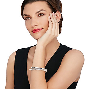 Ross-Simons Sterling Silver Textured and Polished Rolling Bangle Bracelet. 7 inches