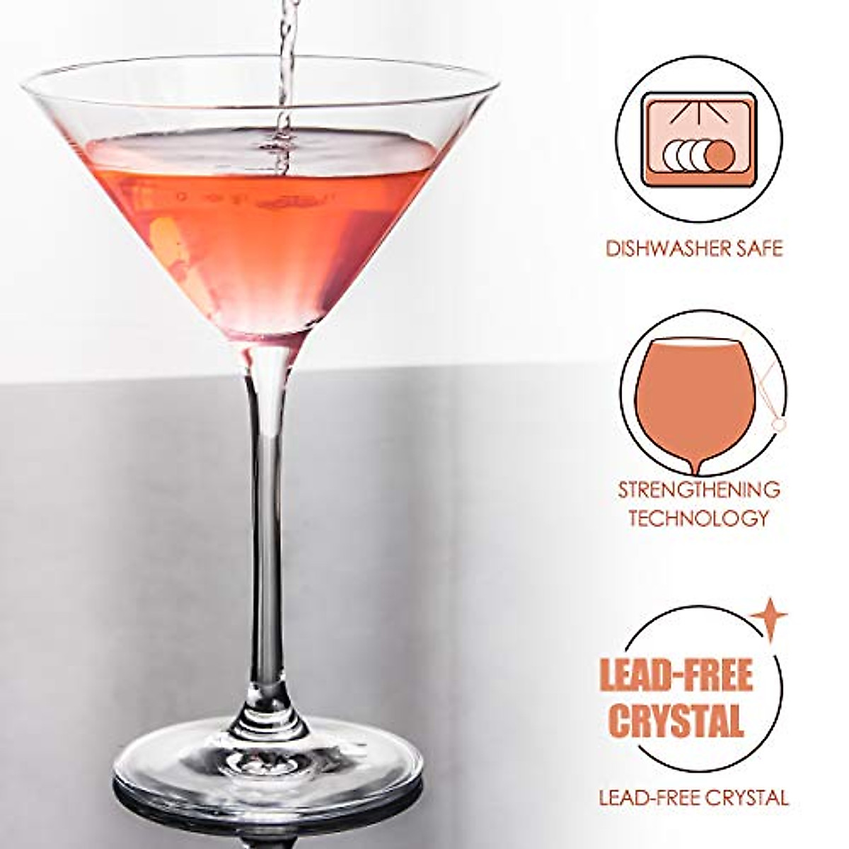 FAWLES Crystal Martini Glasses Set of 4, 9 Ounce V-Shape Straight-stemmed Classic Clear Cocktail Glasses Set, Wine Gift for Engagement Party,Work Gatherings, Housewarming