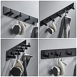 Black Coat Rack Wall Mounted - with 4 Hanging Hooks Stainless Steel Heavy Duty Modern Design Hanger Coat Hook Towel Hook, Bedroom Bathroom Kitchen Entryway Storage Wall Organizer for Hat Key Robes