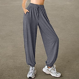 ASIMOON Grey Sweatpants for Women with Pockets Lightweight Loose-Fitting Jogger Pants Drawstring Running Workout Harem Pants