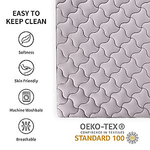 SLEEP ZONE Mattress Pad Twin XL Cooling Mattress Topper, Quilted Fitted Mattress Cover, Machine Washable, Soft Fluffy Down Alternative, Deep Pocket 8~21 inch (Grey, Twin XL)