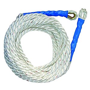 FallTech 8126 Vertical Lifeline, Rope - 5/8" Premium Polyester Rope, Thimble and Braid-End, 25', White/Blue