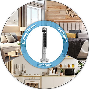 Xbeauty Tower Fan Oscillating 360 Degrees Ionizer Standing Fan 3 Wind Modes 8 Wind Speeds Quiet Bladeless Fan with Timer & Remote Control for Bedroom/Living room (Silver)