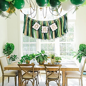 Wild One Birthday High Chair Banner - Boy Girl Jungle Theme Cake Smash Photo Shoot Backdrop - 1st Birthday Decor (WILD ONE GREEN)