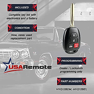 Car Key Fob Keyless Entry Remote fits 2014-2016 Toyota Camry / 2013-2015 Rav4 / 2014-2016 Corolla (HYQ12BDM, HYQ12BEL H Chip)