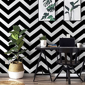 17.3"x118" Peel and Stick Wallpaper Black and White Contact Paper Removable Wallpaper Stripe Self-Adhesive Contact Paper Waterproof Wallpaper Decorative for Wall Covering Cabinets Shelves Liner
