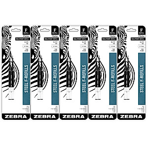 Zebra F-Series Ballpoint Stainless Steel Pen Refill, Fine Point, 0.7mm, Black Ink, 10-Count