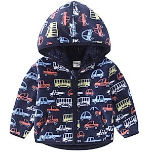 Toddler Baby Fleece Jacket Hooded Kids Boys Girls Autumn Winter Long Sleeve Thick Warm Outerwear 2-6 Years (5T, Blue)