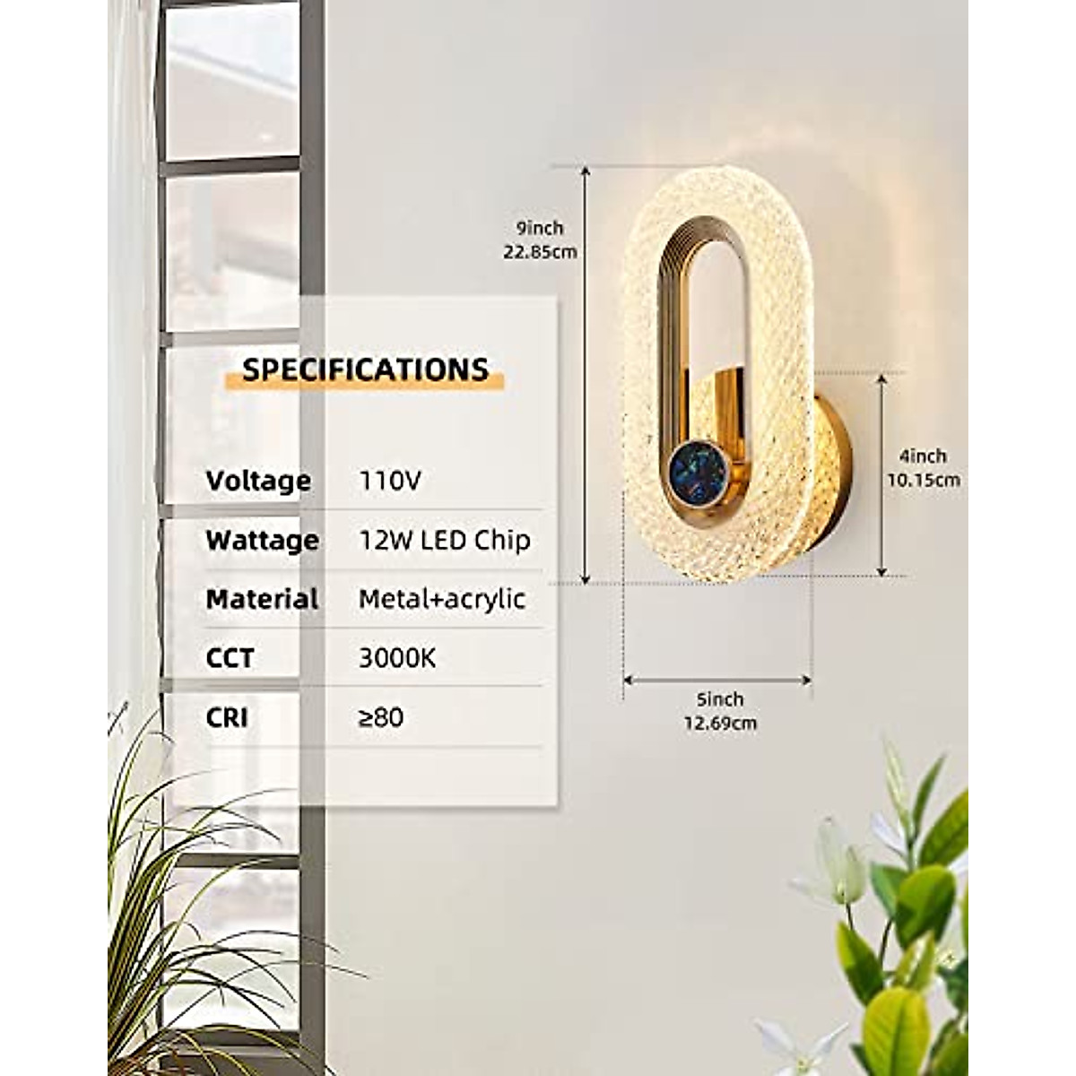 OYLYW Wall Sconces Set of Two, Acrylic led Wall Light lamp Vintage 3000k Vanity Lighting Fixture for Bedroom Bedside Bathroom Living Room Hallway(2 Pack)