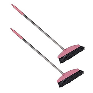 WHAMVOX 2pcs Stainless Steel Broom Garage Broom Soft Broom Garbage Broom Floor Cleaning Broom Indoor Outdoor Broom Room Cleaning Broom Long Handled Broom Large Broom Brooms Plastic Pink