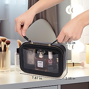 Pinkmik Clear Makeup Bag Transparent Travel Case for Cosmetics and Toiletries Women's Clear Car Bag with Zipper (Black, Small)
