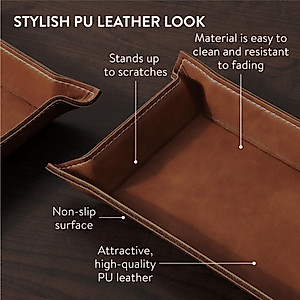 Navaris Faux Leather Valet Tray Set of 2, Catch All Tray, Key Tray for Entryway Table, Nightstand Tray, Catchall for Keys, Watch, Remote, Phone, Valet Tray for Men, Mens Valet Tray