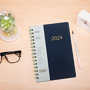 MAGICLULU 2024 Daily Planner One Page Per Day Monthly Agenda Planner Spiral Yearly Schedule Notepad Work Planning Notebook for Home Office Supplies Blue