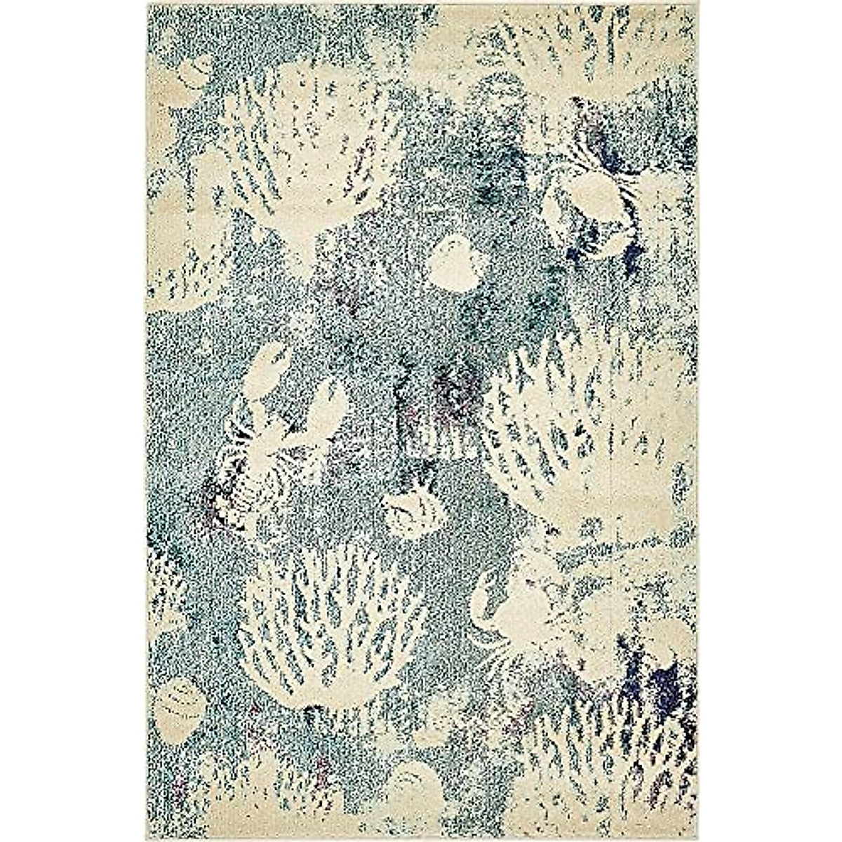 Unique Loom Positano Collection Coastal Modern Coral Lobster Shells Light Blue Area Rug (4' x 6')