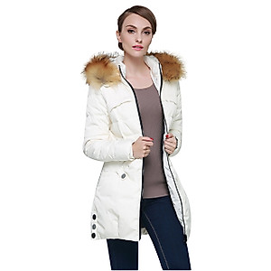 Orolay Women's Down Jacket with Faux Fur Trim Hood Beige L