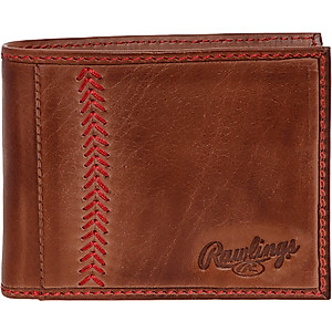 Rawlings Mens Tanned-leather Baseball Stitch Embroidered Wallet - (Dark Brown)